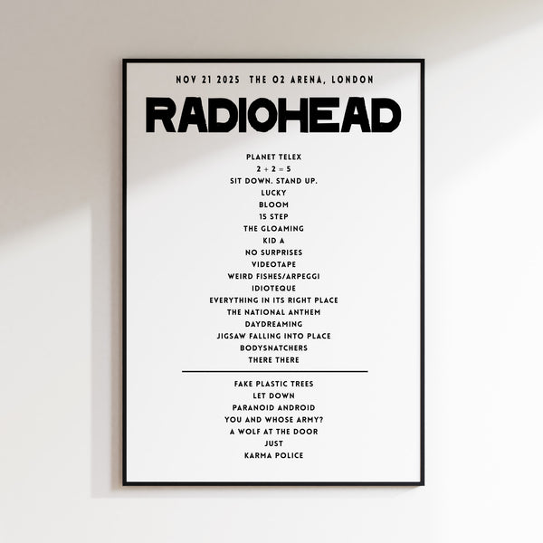 Radiohead Setlist Poster - November 21st 2025 The O2 Arena, London ...