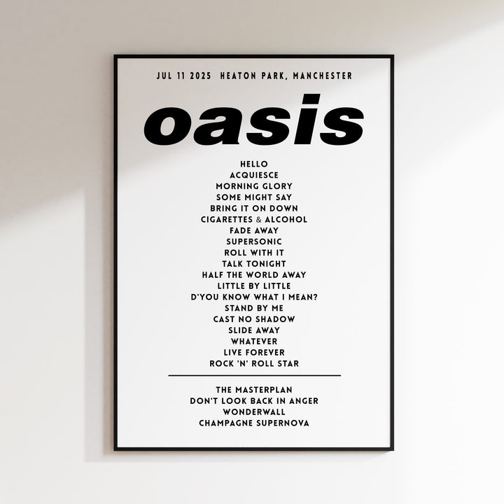 Oasis 2025 Setlist Posters – Poster Hut
