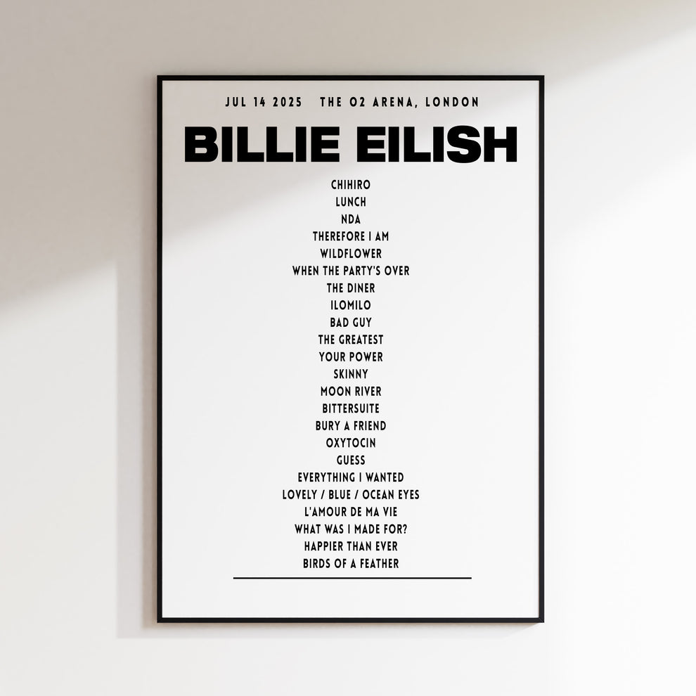 Billie Eilish Setlist - July 14th 2025, The O2 Arena, London - Custom ...
