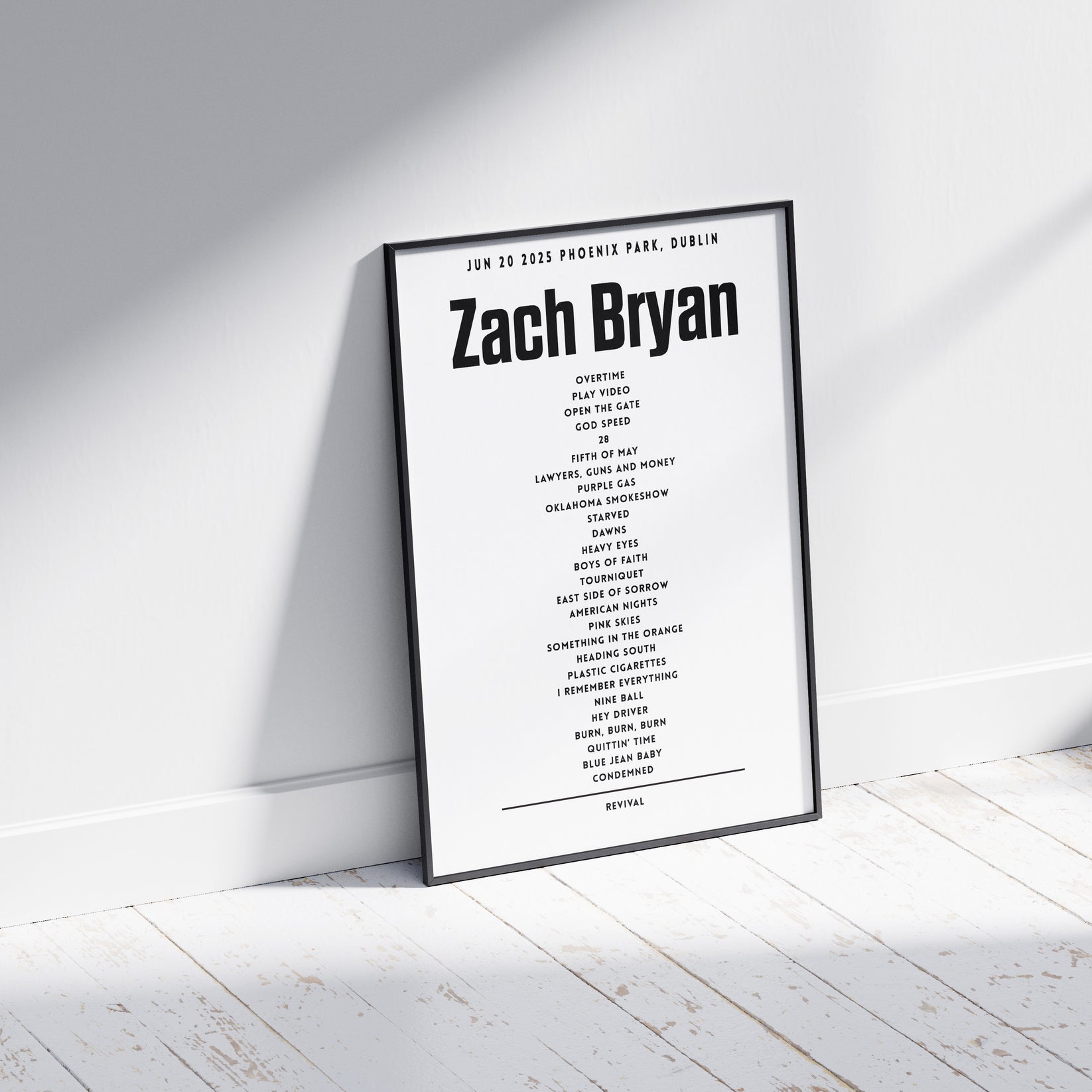 Zach Bryan 2025 Tour Custom Setlist Poster – Dublin, Ireland Concert ...