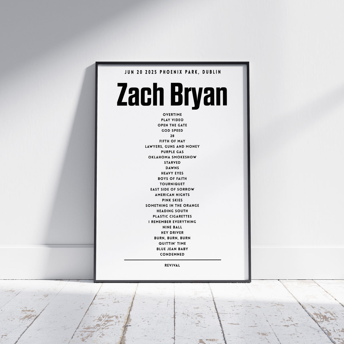 Zach Bryan 2025 Tour Custom Setlist Poster – Dublin, Ireland Concert ...